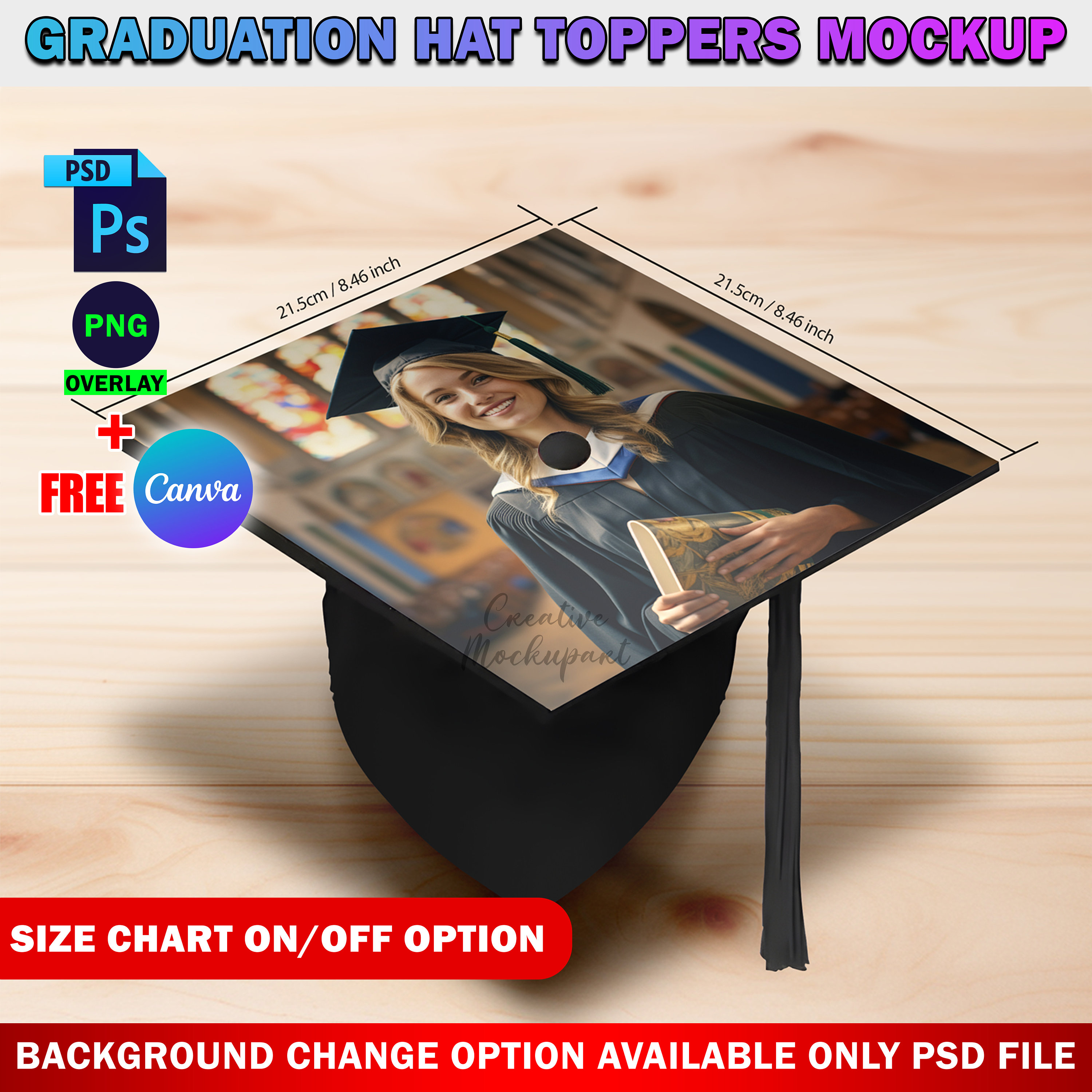 Dye Sublimation Graduation Hat Topper Mockup, Photo Frame Grad Cap ...