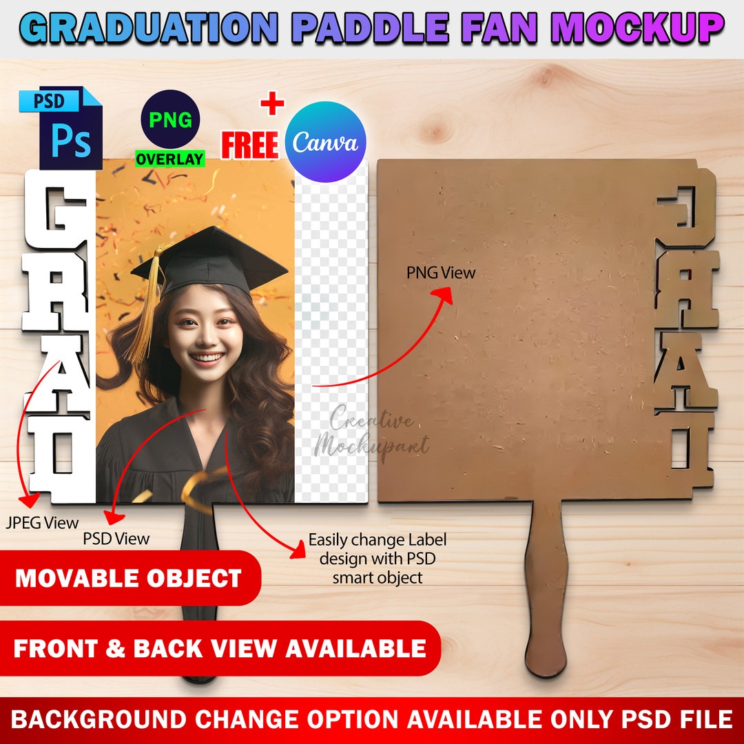 Dye Sublimation Graduation Paddle Fan Mockup, MDF Church, Memorial ...