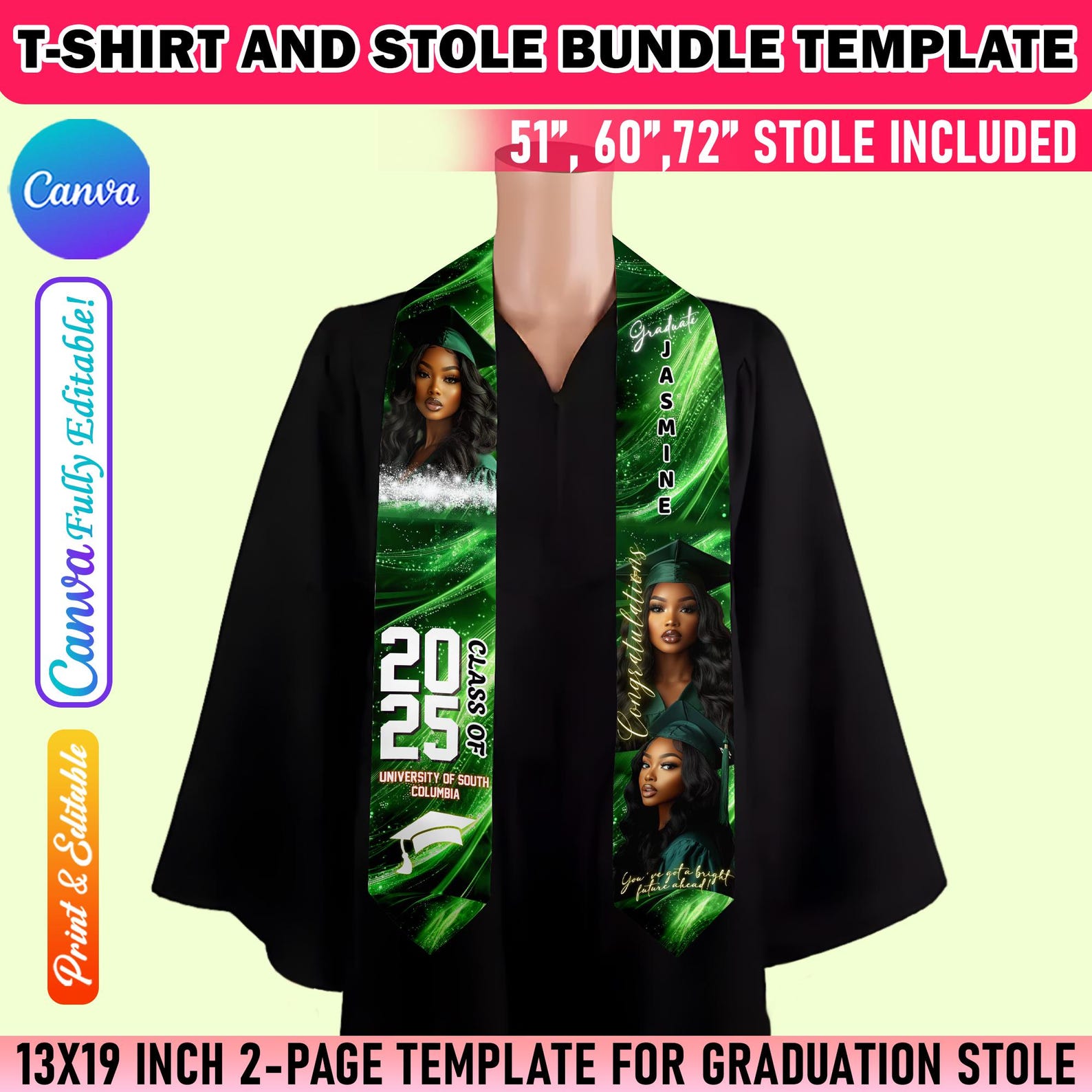 Stole & T-shirt Graduation Template Design Set, Graduation Sash ...