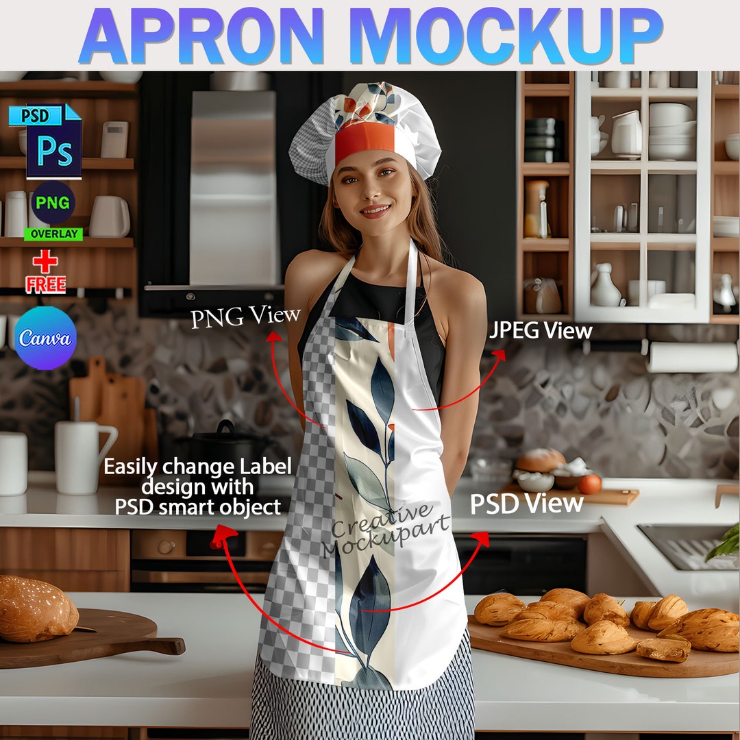 Canva Women Wearing AOP Apron Mockup | Kitchen Apron Mockup | Barista Chef Apron Mockup | Add ...