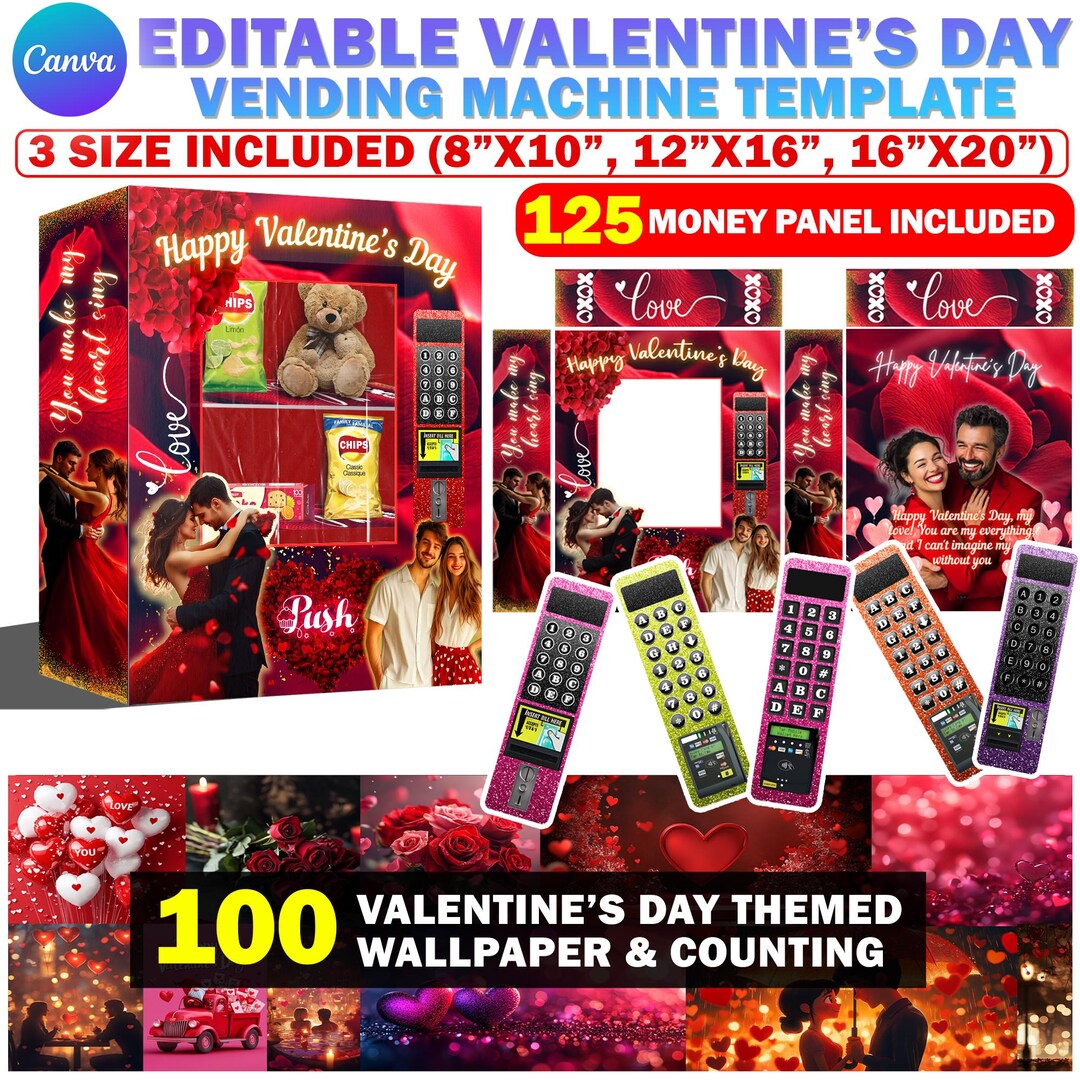 Valentine's Day Vending Machine Template, DIY Editable 8X10, 12x16 ...