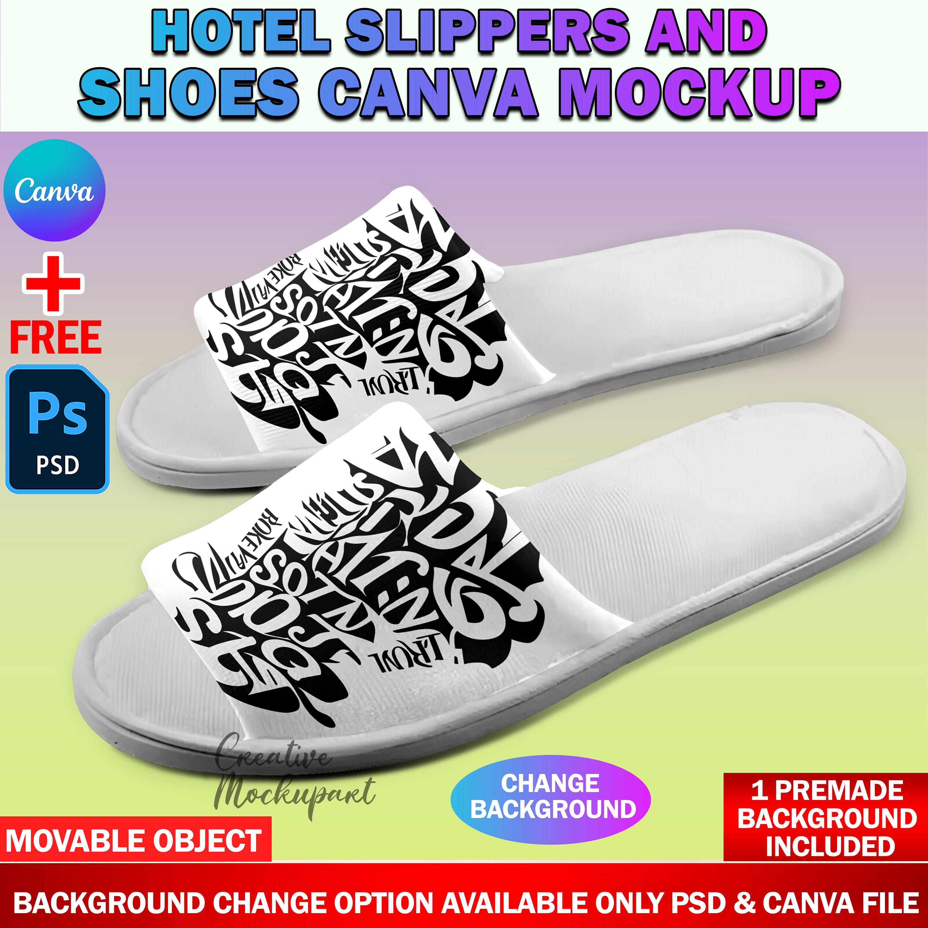 Canva Hotel Slippers Mockup, Bridge Slippers for Sublimation, House ...