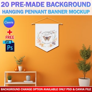 Canva Pennant Banner Mockup, Hanging Pennant Flag Mockup (20 Pre-made ...