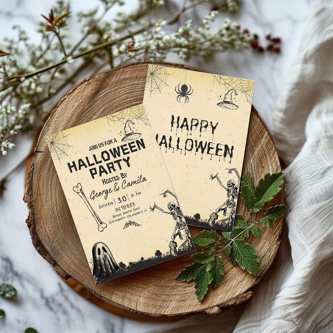 Editable Rustic Halloween Invitation Card, Halloween Costume Party ...