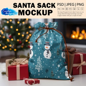 PSD Santa Sack Mockup, Santa Bag Mockup, Santa Drawstring Bag Mockup ...