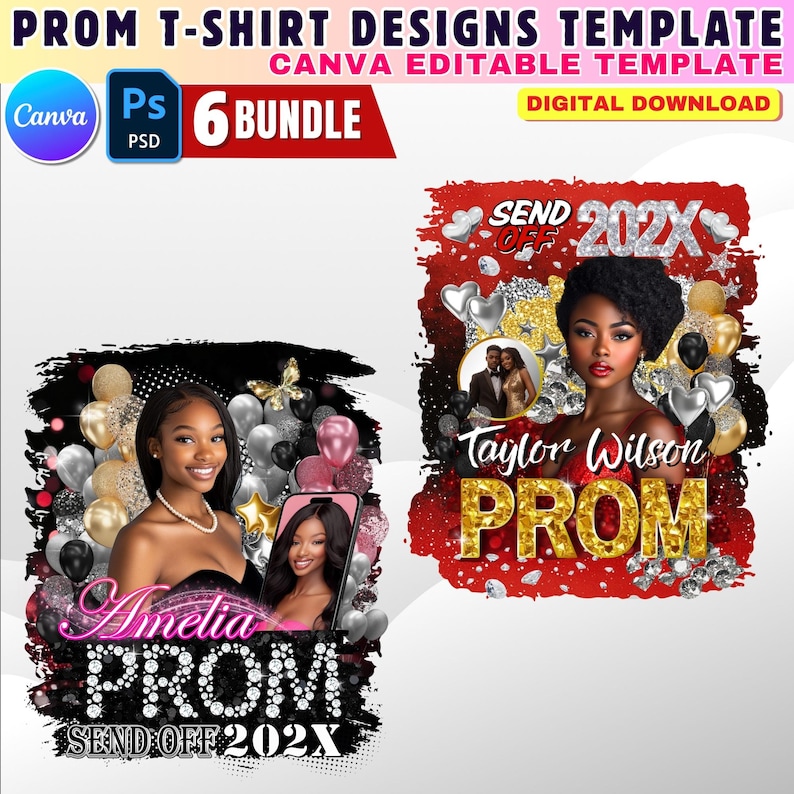 6x Viral Prom DTF Shirt Design Bundle, Prom T-shirt Design Canva, PSD ...