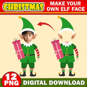 12x Christmas Add Your Own Elf Photo Face, DIY Elf Yourself PNG Bundle ...
