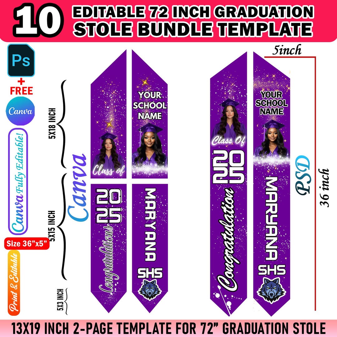 Graduation Stole Sash, Graduation Stole Purple or Change to Any Color ...