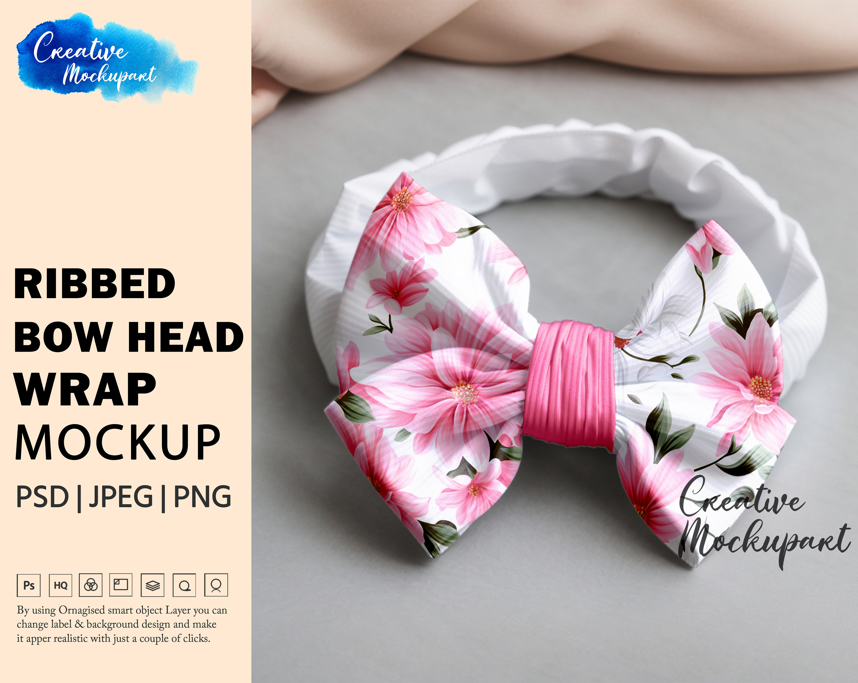 Ribbed Bowhead Wrap Mockup | Bow Mockup | Kids Head Wrap Mockup | Hair ...