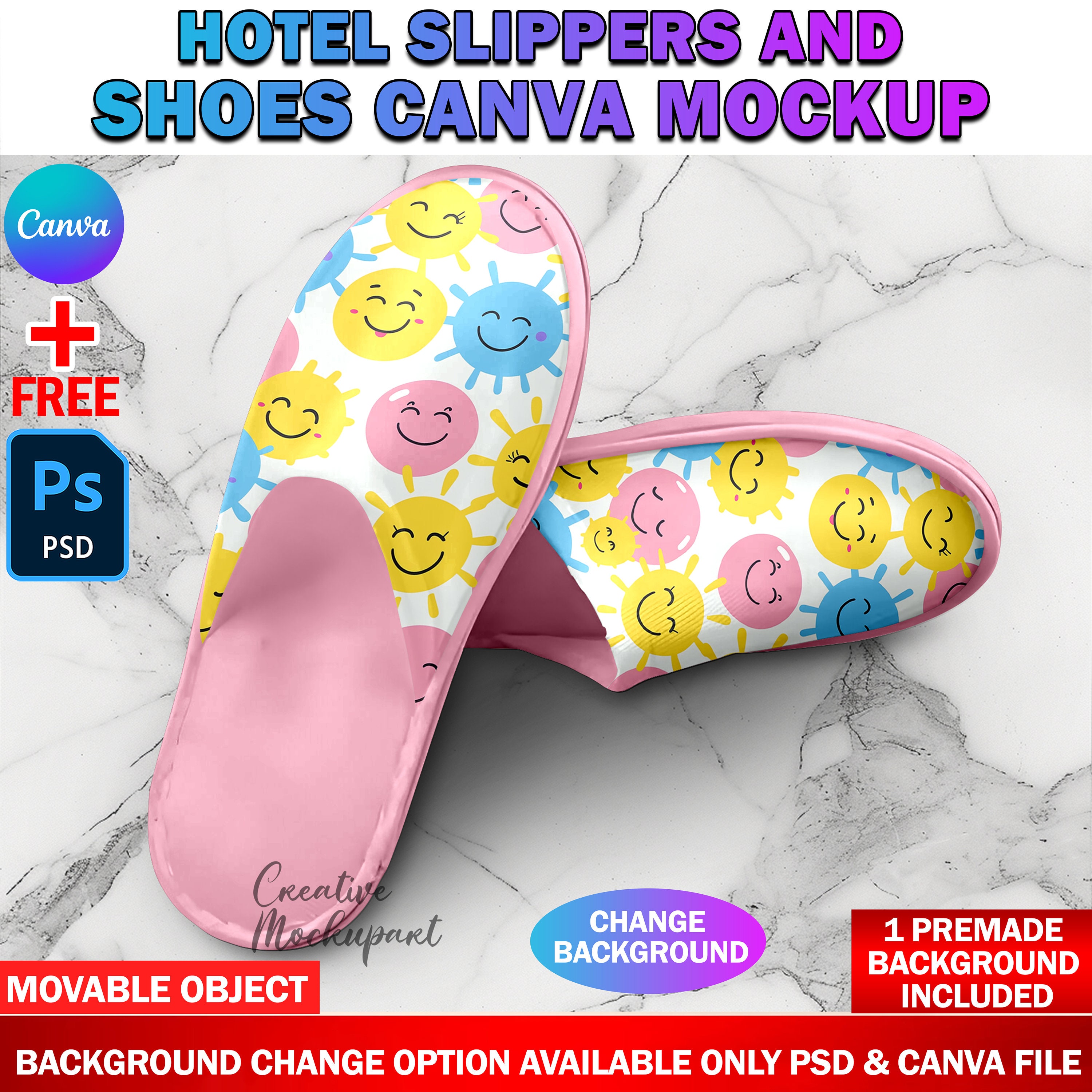 Canva Hotel Slippers Mockup, Bridge Slippers for Sublimation, House ...