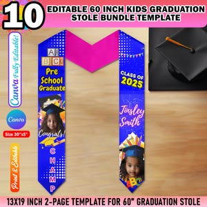 10 Pre-k & Kindergarten Kids Graduation Stole Design Bundle, Kids Sash ...