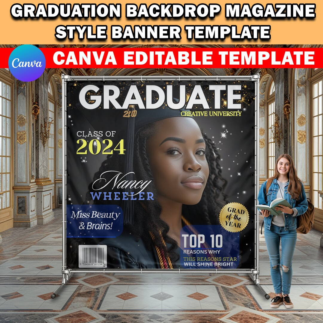 Graduation Backdrop Template, Black and Silver DIY Editable Canva ...