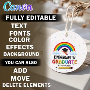 Kindergarten Graduation Round Tag, End of Year Graduation Gift Tag ...