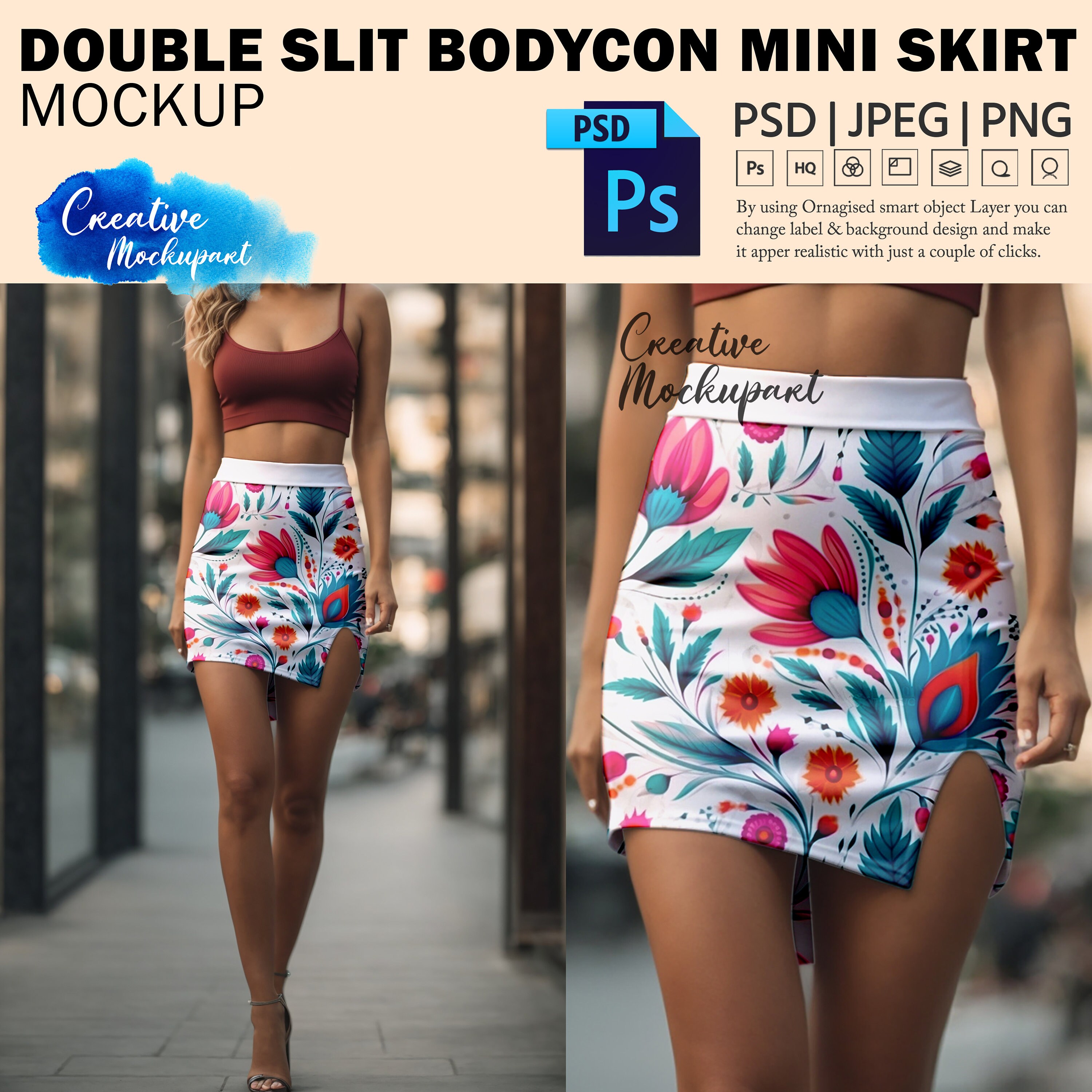 Double Slit Bodycon Mini Skirt Mockup Skirt Mockup Fashion - Etsy