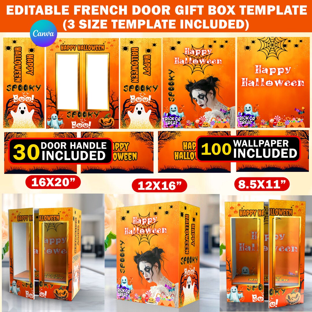Halloween French Doors Gift Box Template, 8.5X11, 12X16, 16X20 Canva ...