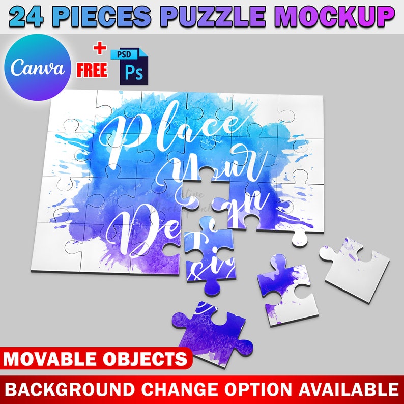 Canva 24 Piece Puzzle Mockup, Jigsaw Puzzle Template for Sublimation ...