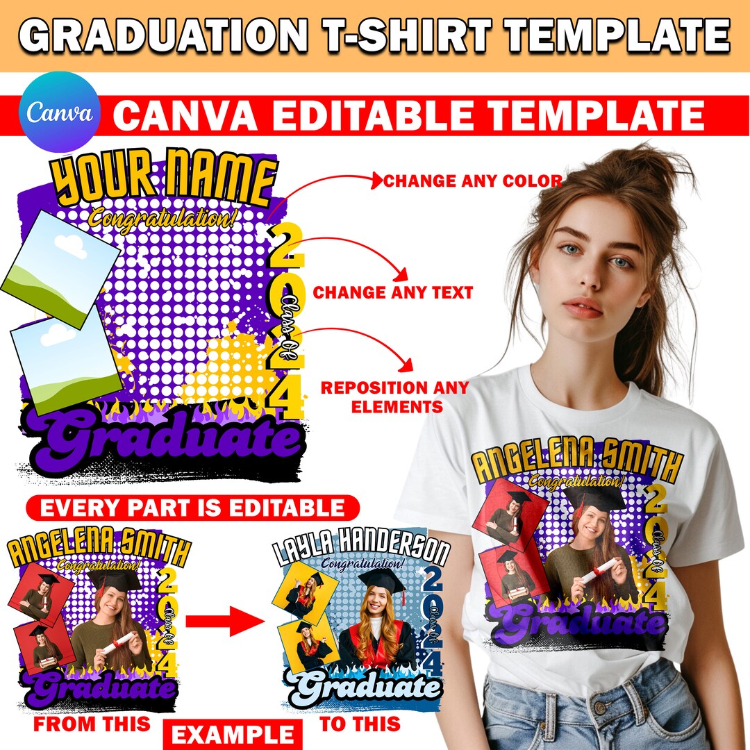 Editable Canva Frame Graduation Template, Grad DIY Sublimation T-shirt ...