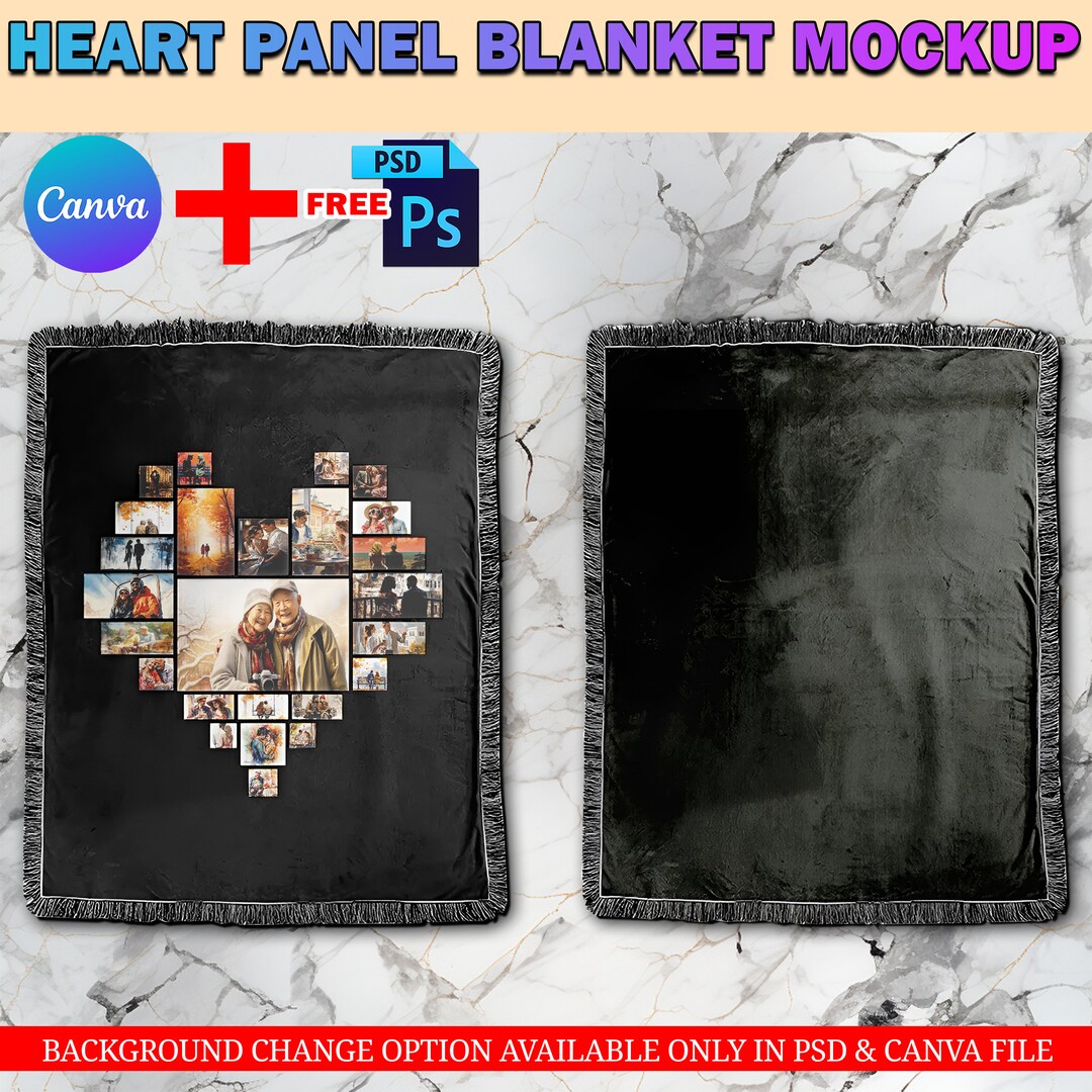 Canva Heart Shape Panel Blanket Mockup for Sublimation, Insert Your Own ...