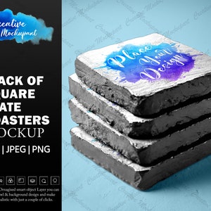 DYE Sublimation Stack of Square Slate Coasters Mockup | Add Your Own ...