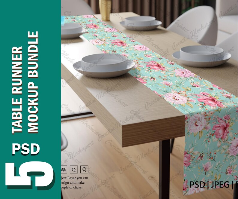 5 Table Runner Mockup Bundle | Pack of 5 Different Designs| Dye ...