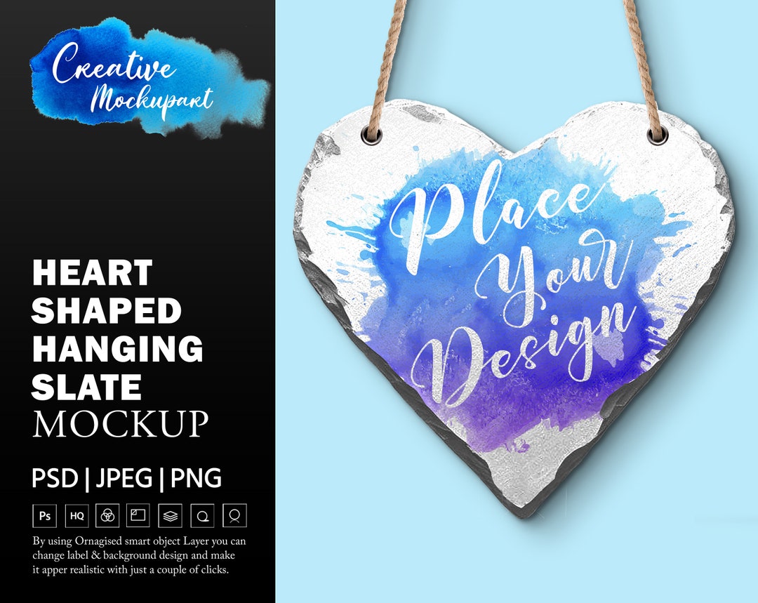 Heart Shaped Hanging Slate Mockup, Sublimation Slate Heart Shaped Blank ...