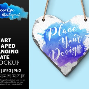 Heart Shaped Hanging Slate Mockup, Sublimation Slate Heart Shaped Blank ...
