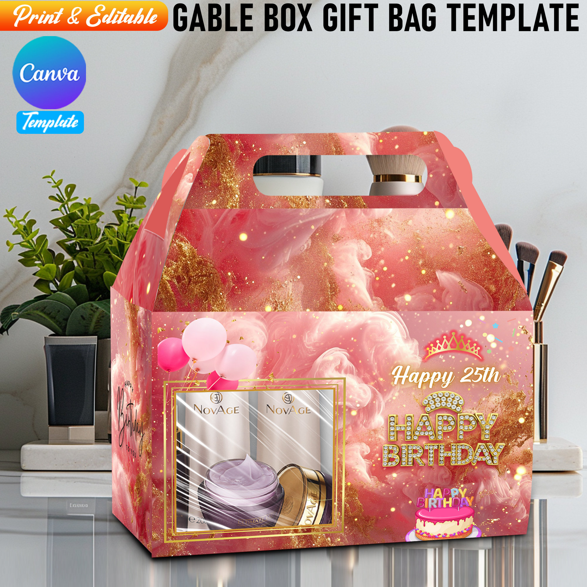 Editable Birthday Gable Box Gift Design Template, Glitter Birthday ...