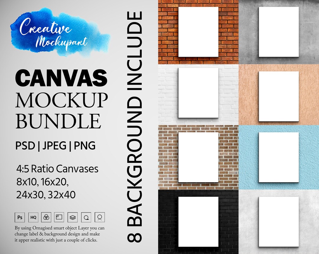 4x5 Ratio Canvas Mockup Bundle Art Print Mockup for 8x10, 16x20, 24x30 ...