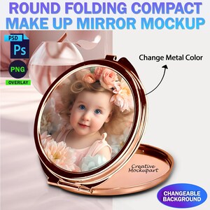Dye Sublimation Round Folding Compact Make up Mirror Mockup, Pocket ...
