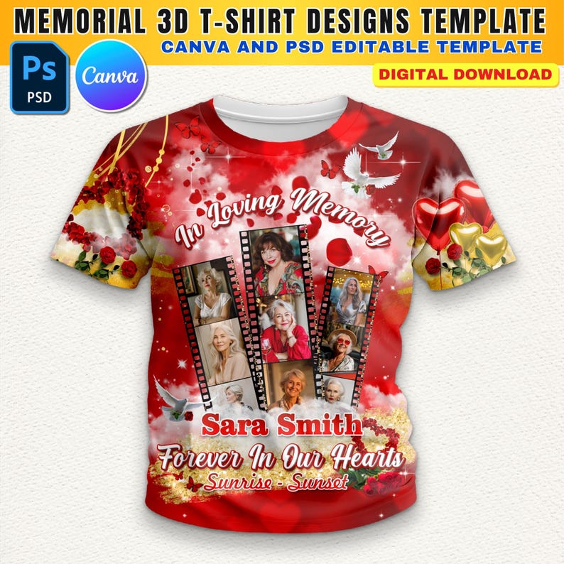 In Loving Memory 3D All Over T-shirt Design, Memorial Red T-shirt ...