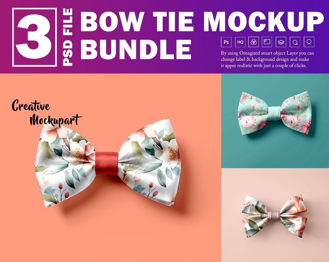 3 Bow Tie Mockup Bundle | Bows Mock Up| Hair Bow Mockup | Change ...
