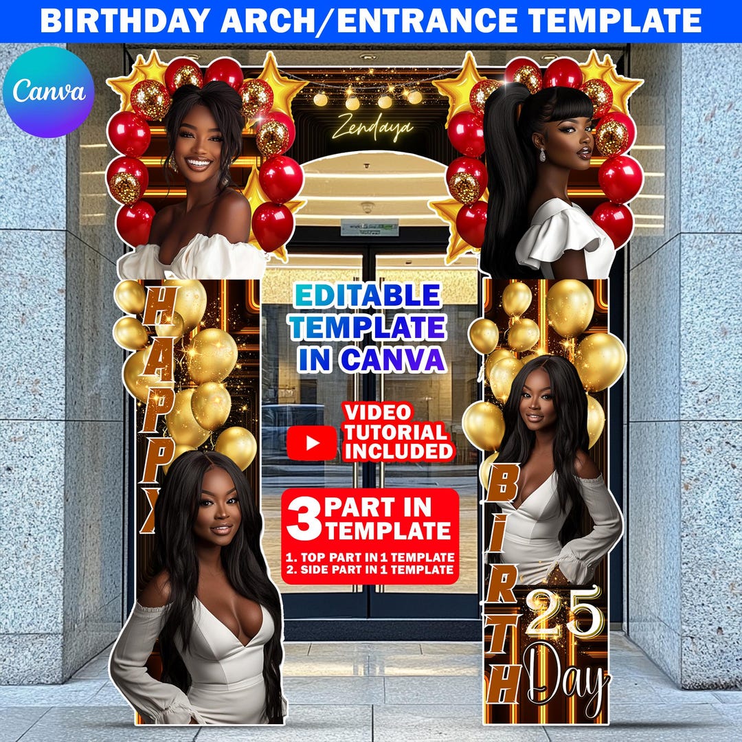 Birthday Entrance Arch Design Canva Template, Red & Gold Birthday Arch ...