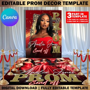 Custom Prom Decor Canva Template Bundle, Name Cutout, Red & Gold Prom ...