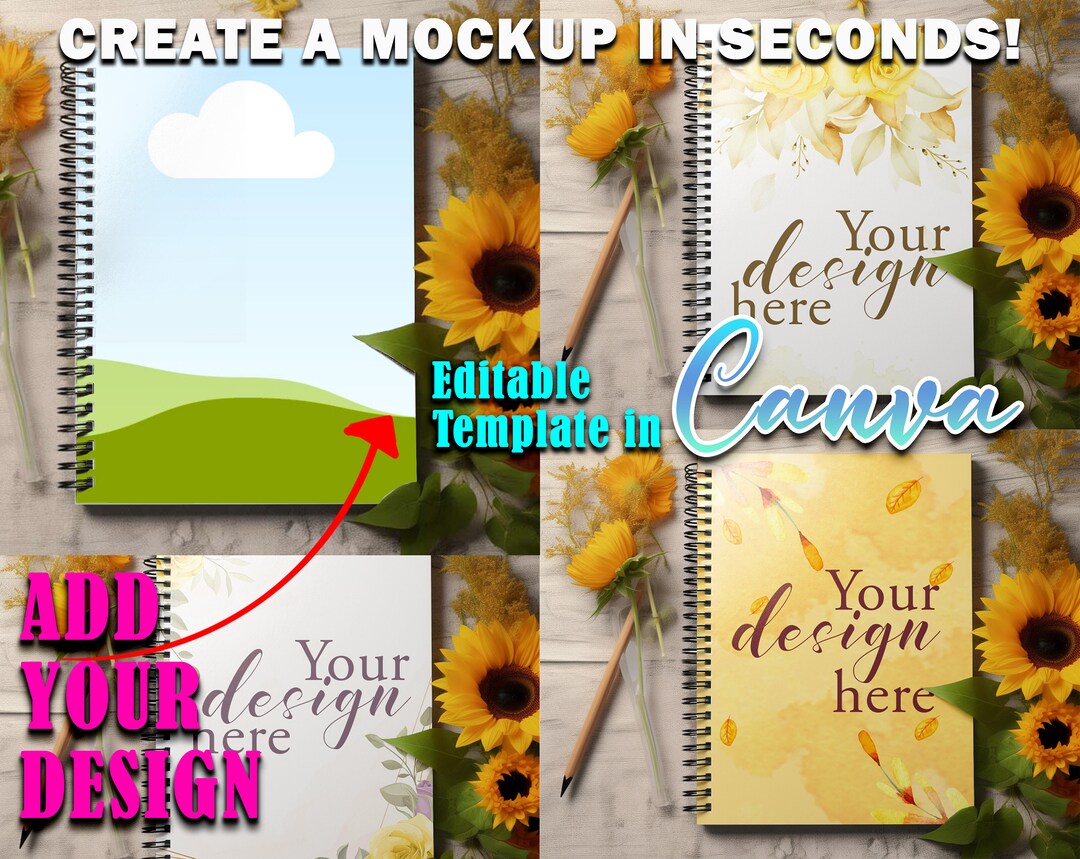Canva Frame A5 Spiral Notebook Mockup | Canva Notebook Mockup | Book ...