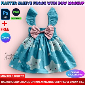 Flutter Sleeve Frock With Bow Mockup, Flutter Sleeve Dress Mockup ...