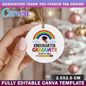 Kindergarten Graduation Round Tag, End of Year Graduation Gift Tag ...