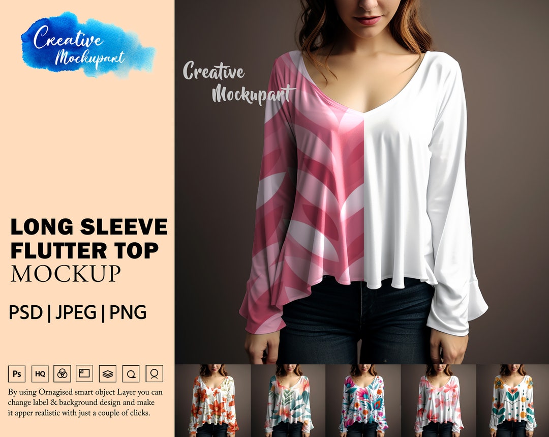 Long Sleeve Flutter Top Mockup | Style Photography | Add Your Own ...