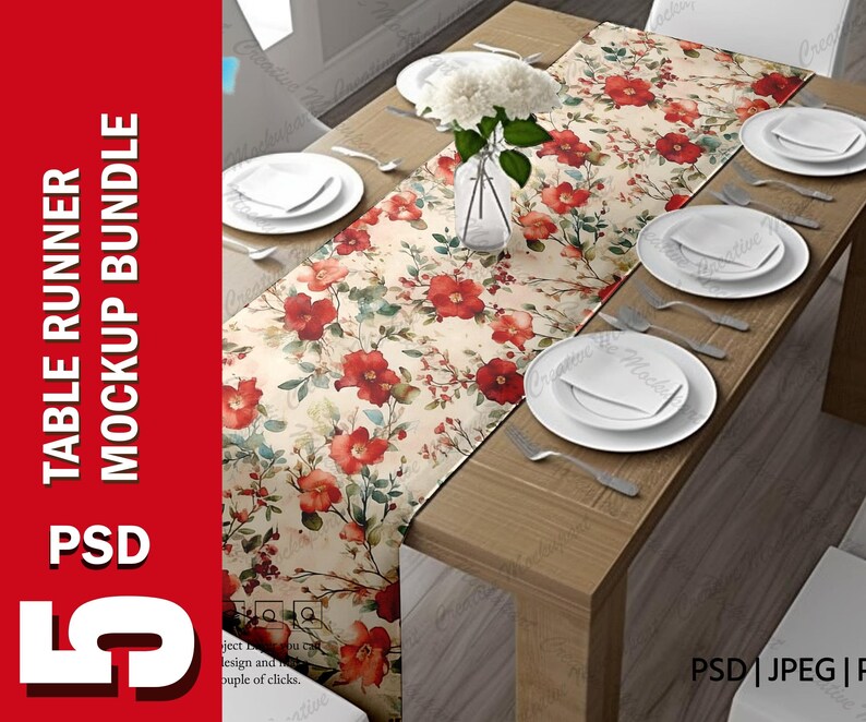 5 Table Runner Mockup Bundle | Pack of 5 Different Designs| Dye ...