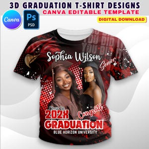 Graduation 3D Shirt Design, Red & Black T-shirt Design Template, 32x27 ...