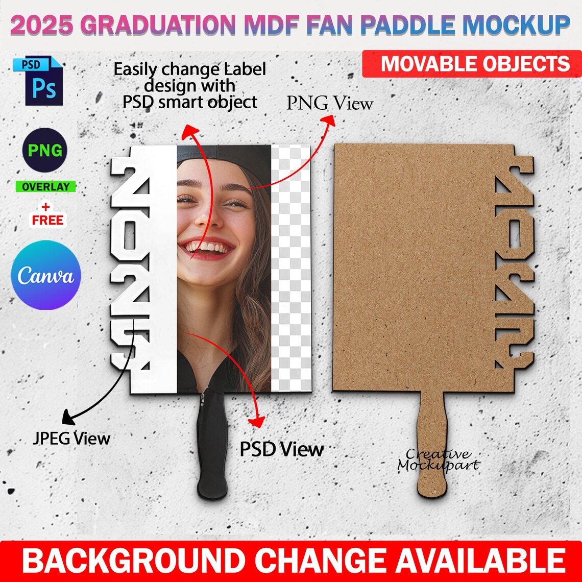 Dye Sublimation 2025 Graduation MDF Fan Mockup, Grad Paddle Mockup ...