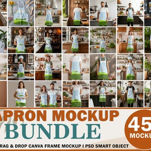 45X Apron Mockup Bundle, AOP & With Pocket Apron Canva Mockup, Kitchen, Woman, Man, Black ...