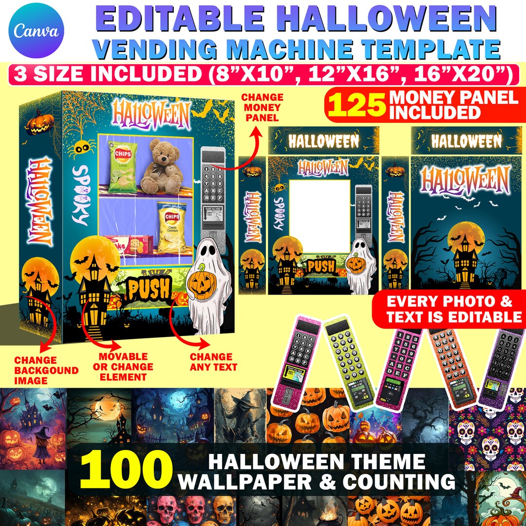 Canva Spooky Halloween Vending Machine Template, Editable 8X10, 12x16 ...