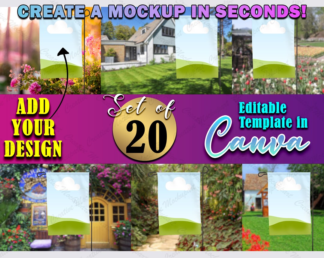 Canva Frame Garden Flag Mockup Bundle | 20 Different Background Option ...