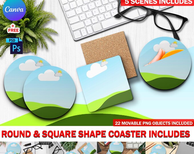 Coaster Mockup, Canva Template, Custom Coaster Mockup, Round Coaster ...