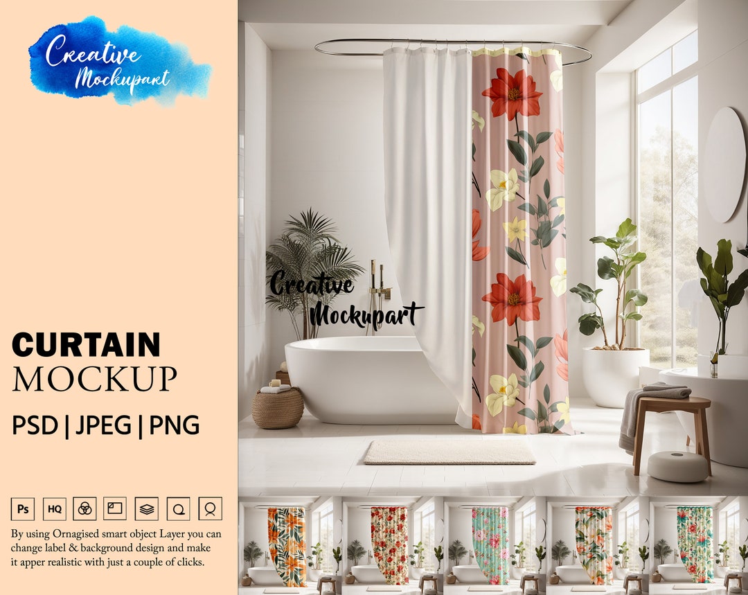 Shower Curtain Mockup | Bath Curtain Mockup | Shower Drape Mockup ...
