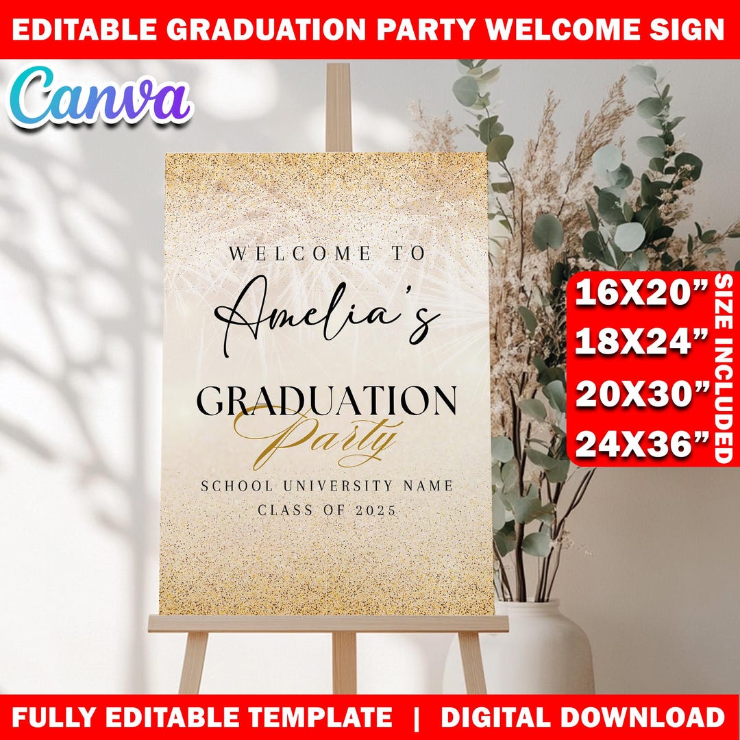 Minimalist Graduation Party Welcome Sign Template, Editable Canva Grad ...