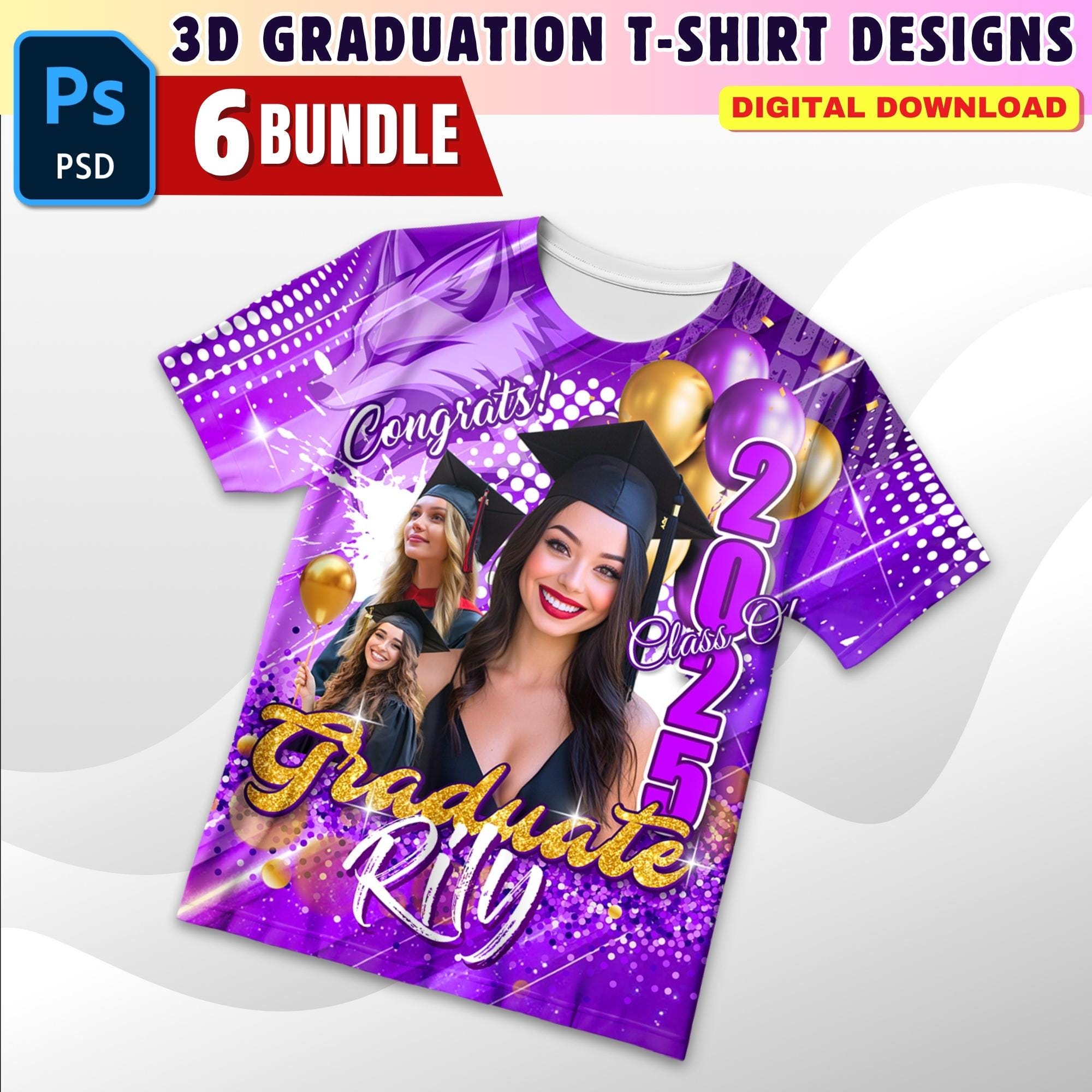 6x Graduation 3D Shirt Design Bundle, Grad T-shirt Design PDS Templates ...