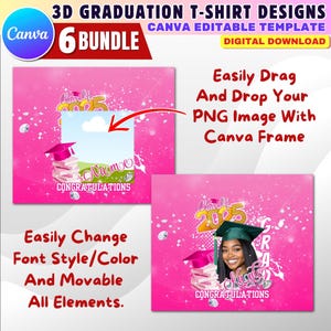 6x Graduation 3D Shirt Design Bundle, Grad T-shirt Design Canva ...