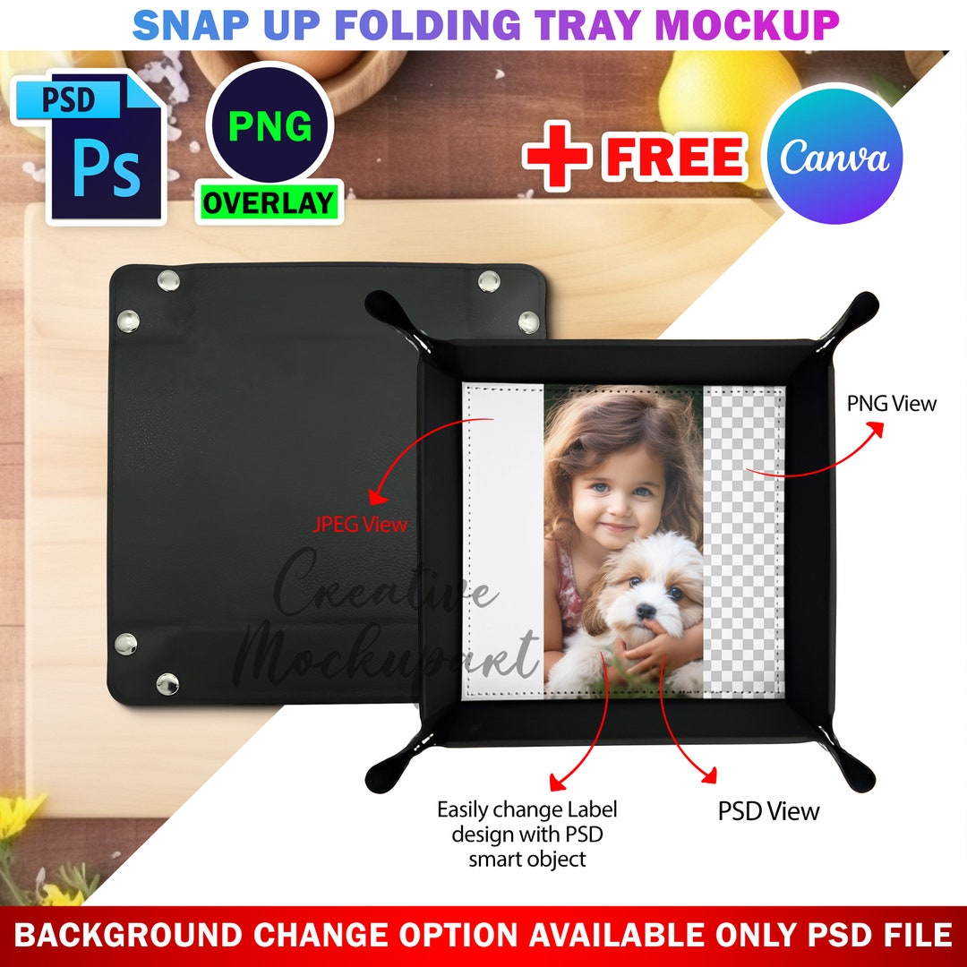 Dye Sublimation Snap up Folding Tray Mockup, Leather Tray Mockup ...