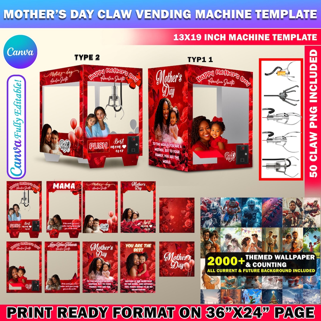 Canva Claw Mothers Day Vending Machine Template, Editable 13 X 19 Blank ...